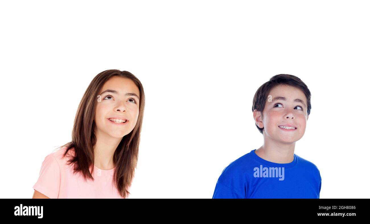 kids looking up with white background Stock Photo - Alamy