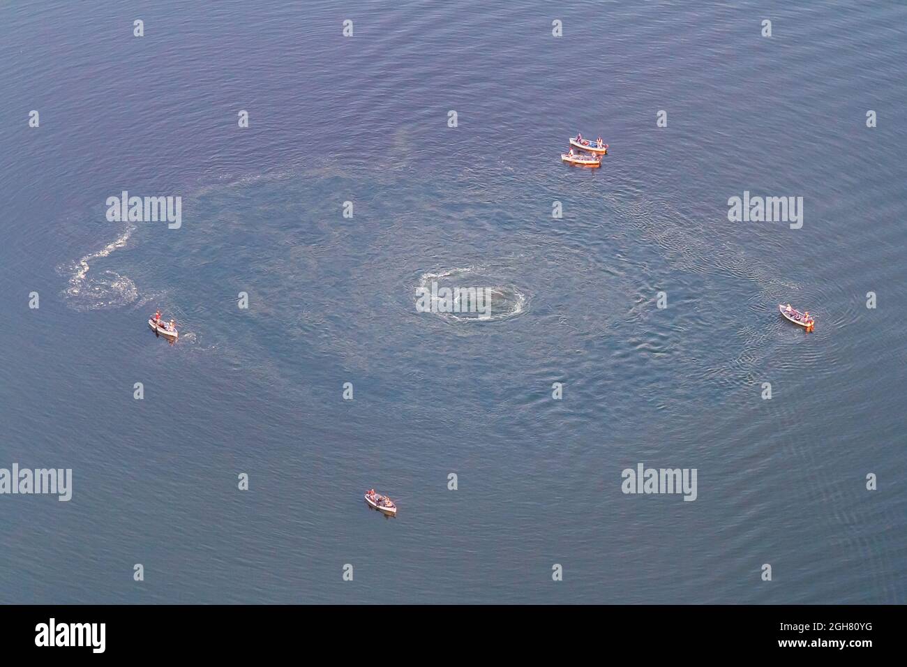 Aerial shot of the Grafham Water Reservoir in Englandduring daylight ...