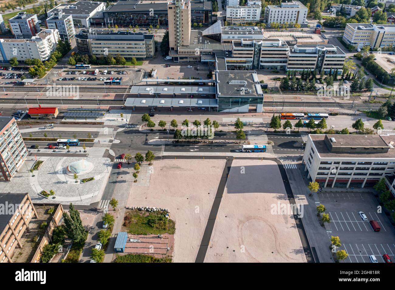 Aerial view of the Espoo Center neighborhood and Espoon Keskus Railway ...