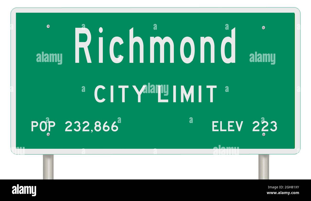 Rendering of a green Virginia highway sign with city information Stock ...