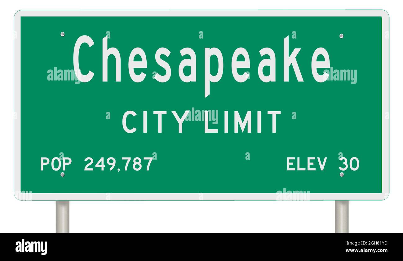 Rendering of a green Virginia highway sign with city information Stock ...