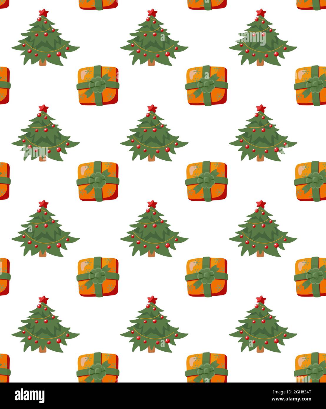 Christmas tree and gifts. Seamless pattern in cartoon style. Isolated ...