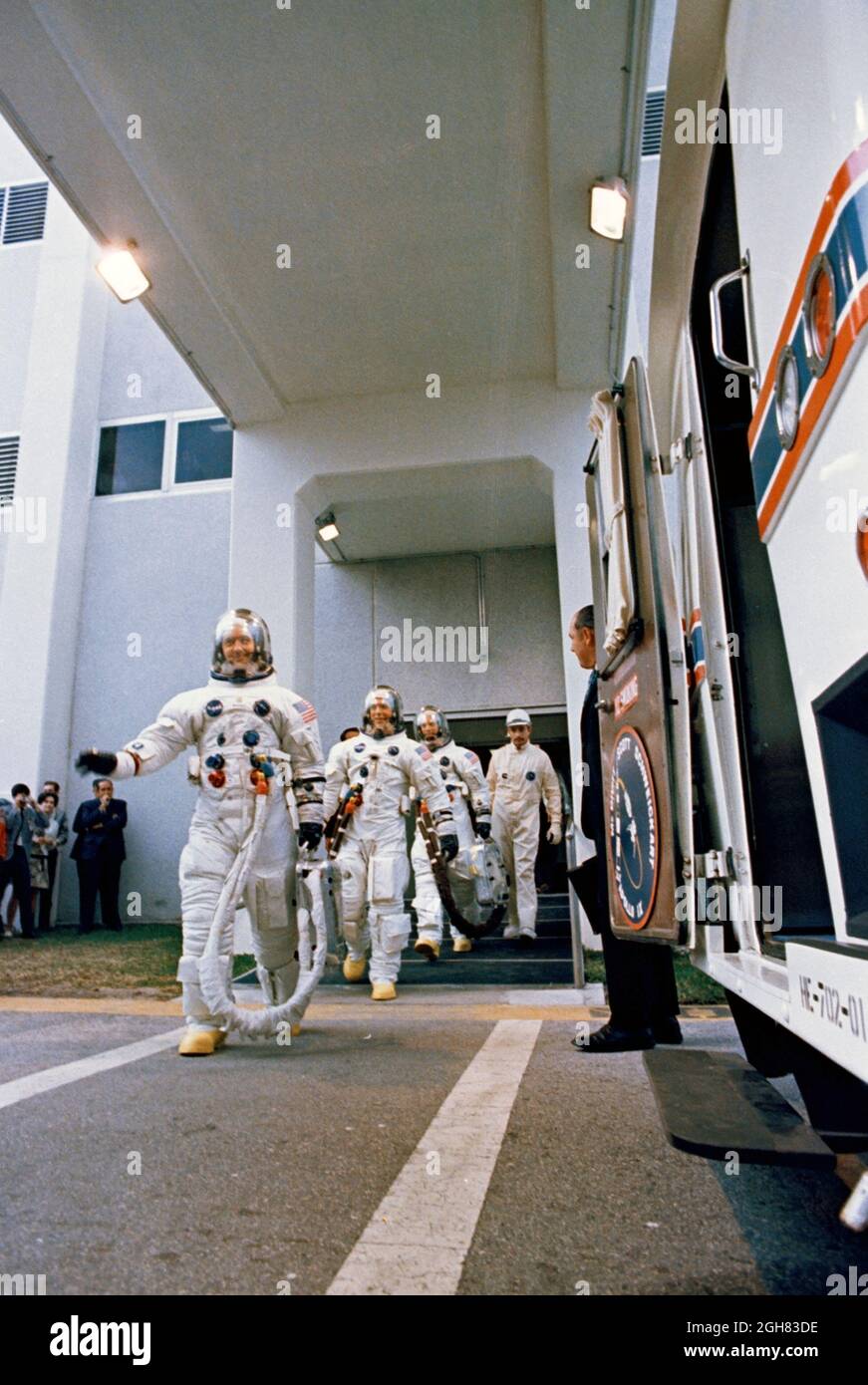 (3 March 1969) --- The Apollo 9 crew leaves the Kennedy Space Center's ...