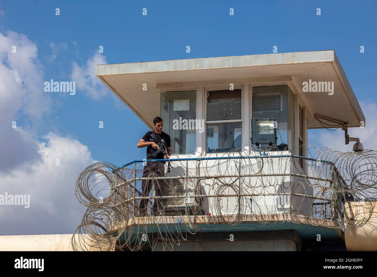 Gilboa, Israel. 06th Sep, 2021. A police officer keeps watch from an ...