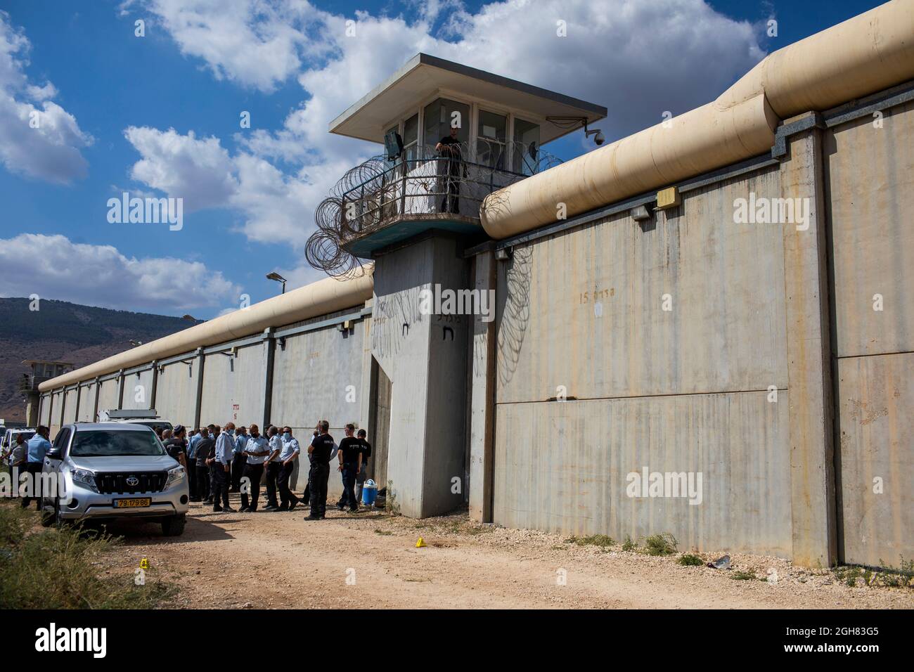 Gilboa, Israel. 06th Sep, 2021. A police officer keeps watch from an ...