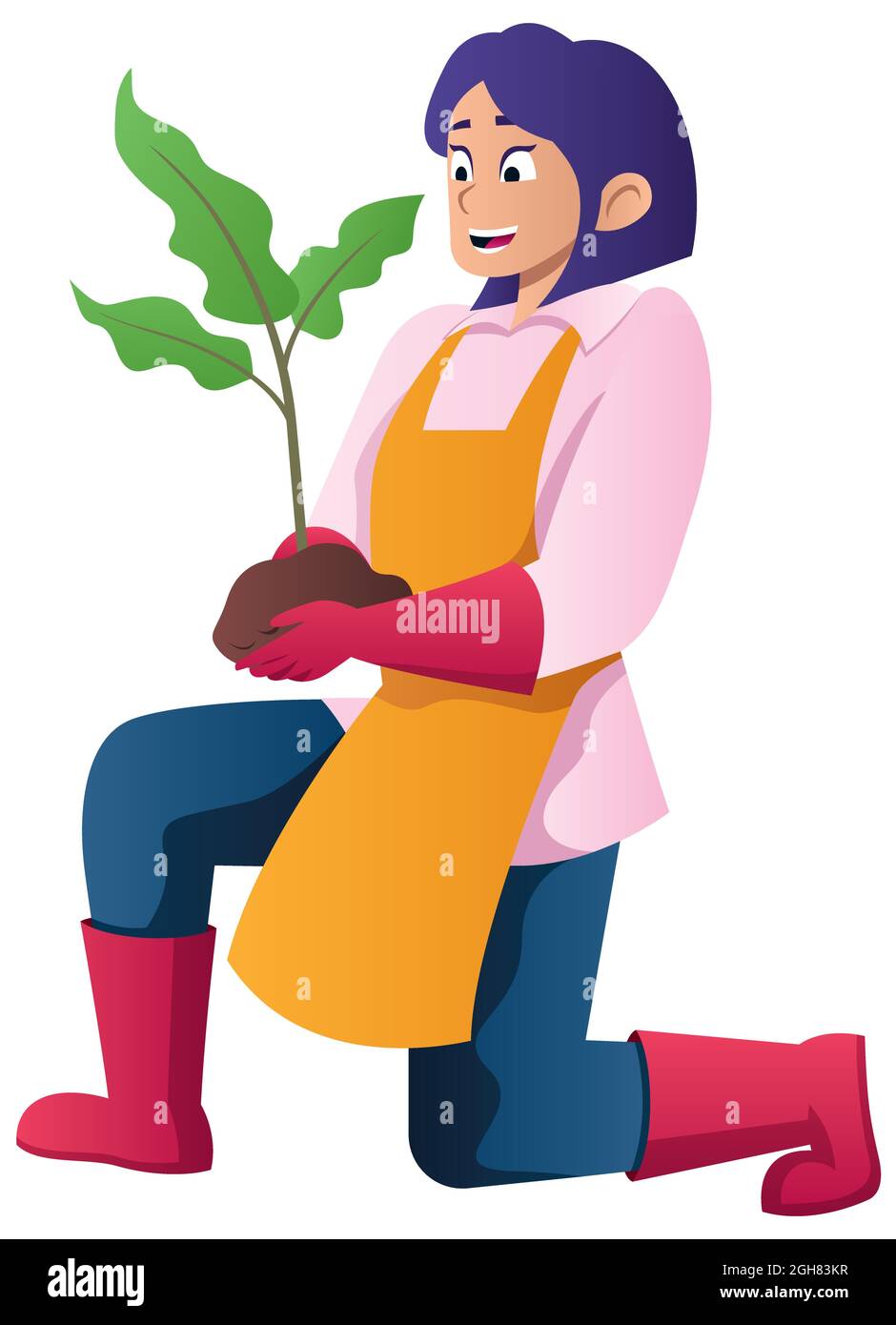 Happy woman holding vegetable Stock Vector Images - Alamy