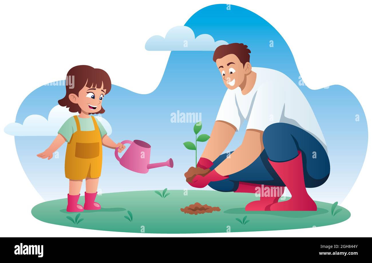Father and Daughter Planting Tree Stock Vector Image & Art - Alamy
