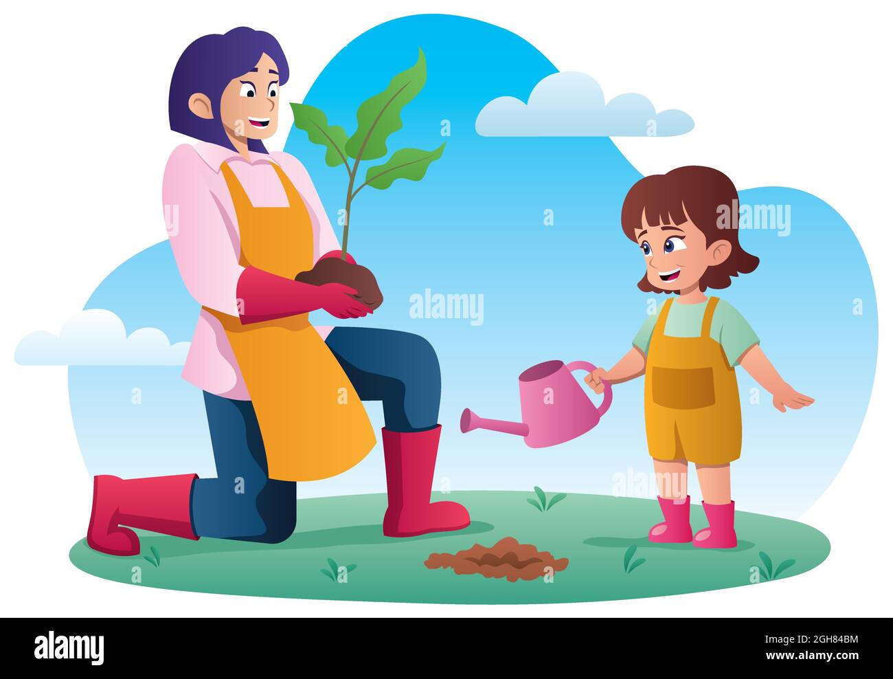 Mother and Daughter Planting Tree Stock Vector Image & Art - Alamy