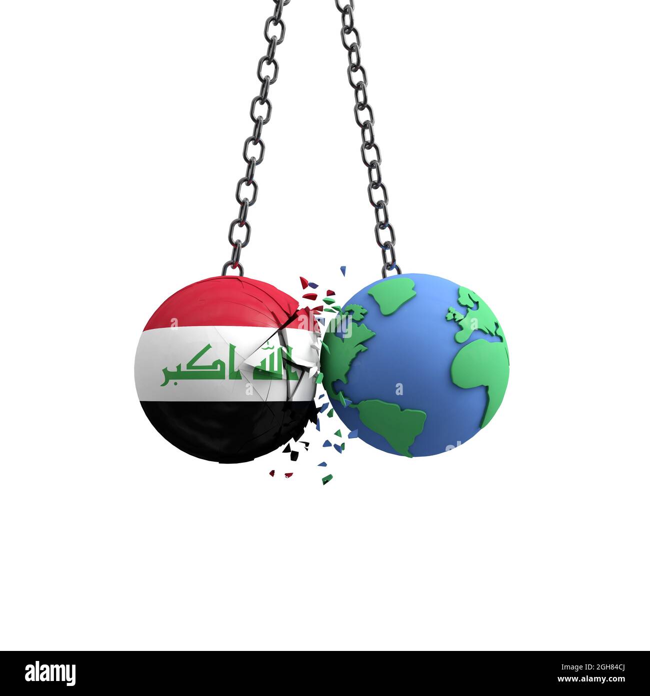 Iraq flag ball hits planet earth. Environmental impact concept. 3D ...