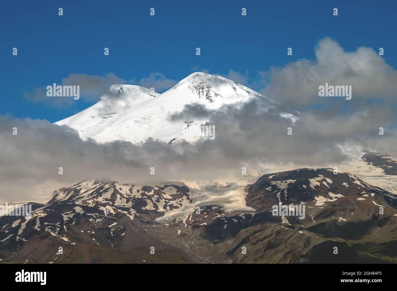 The Caucasian mountain Range. Perspective of caucasian snow mountain or ...