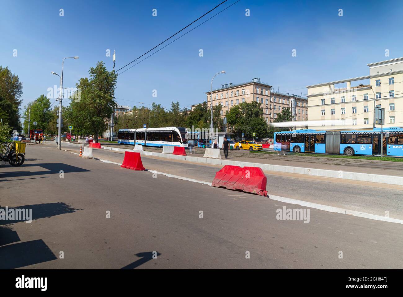 Modern tram on a Moscow street, Russia Stock Photo - Alamy