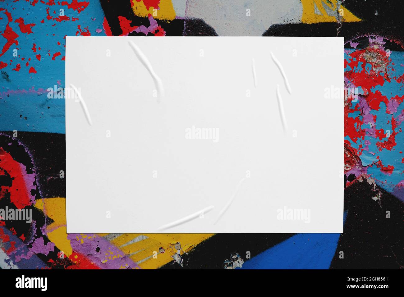 colorful urban wall texture with wrinkled glued poster template Stock ...