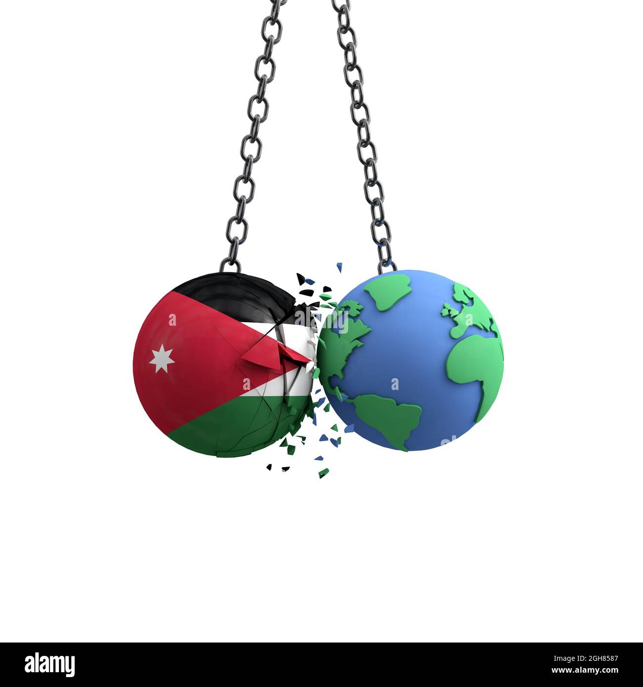 Jordan flag ball hits planet earth. Environmental impact concept. 3D ...