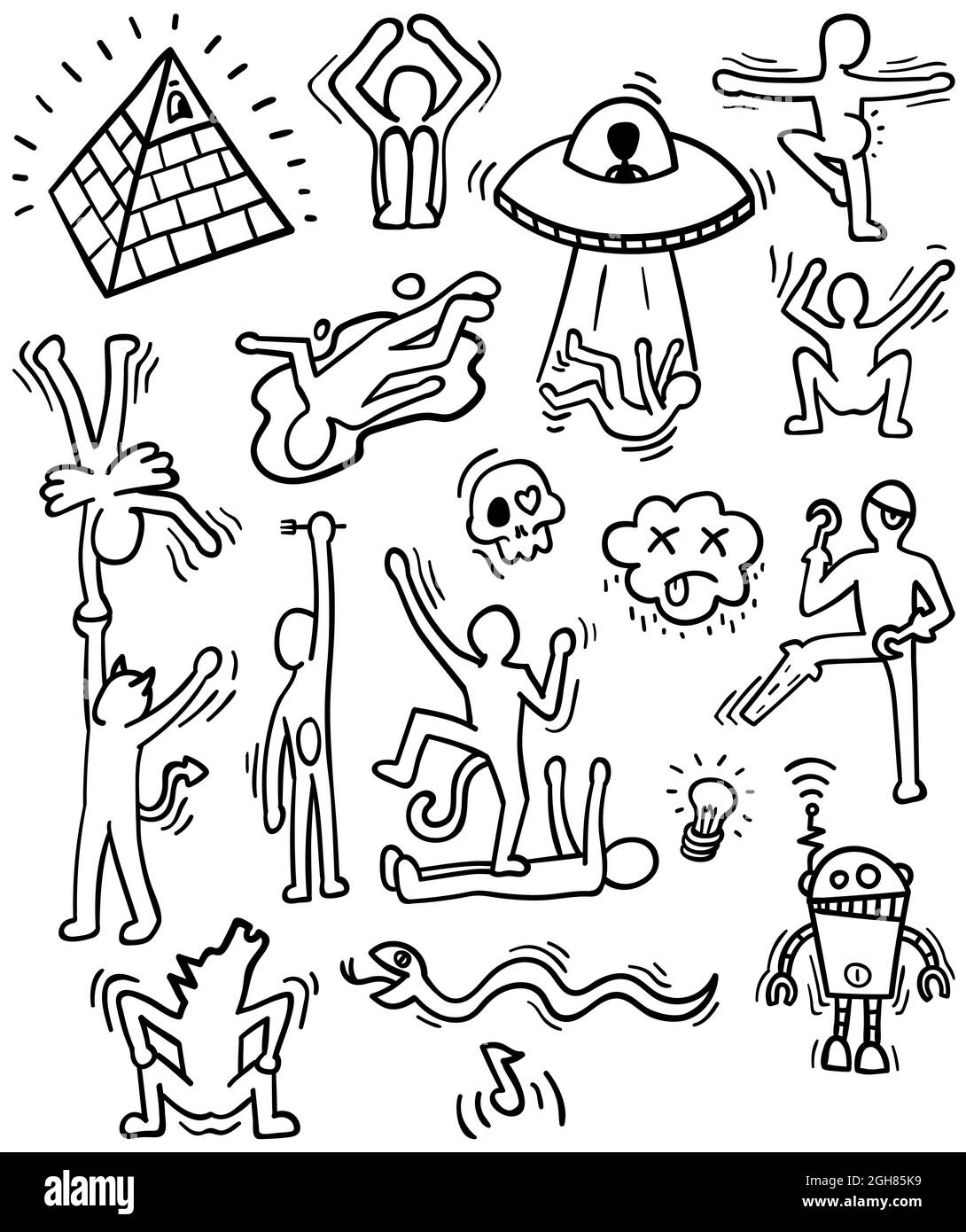 Crazy Cartoon Characters Set Line Art Stock Vector Image & Art - Alamy