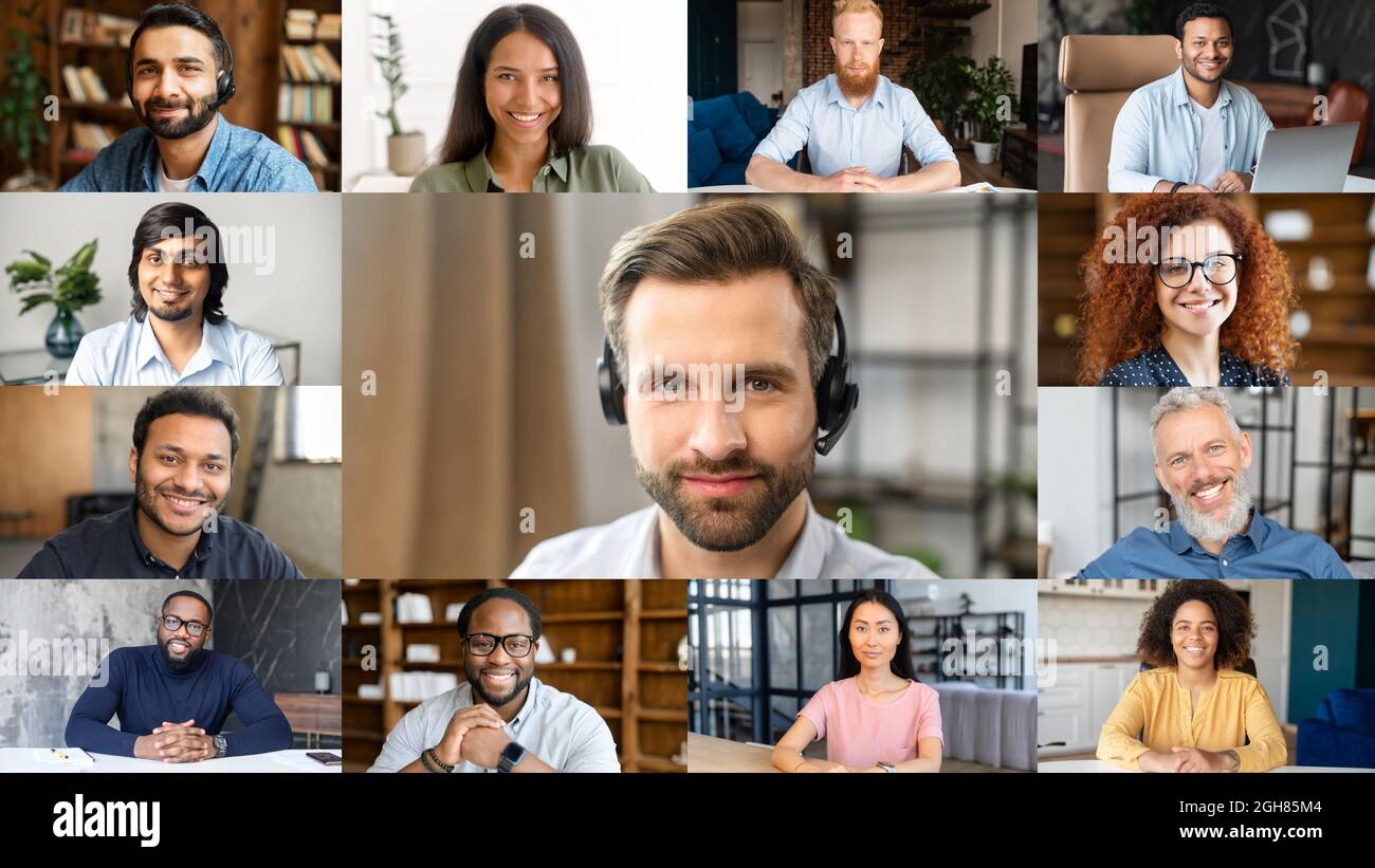 Morning meeting online. Shared screen with multiracial colleagues ...