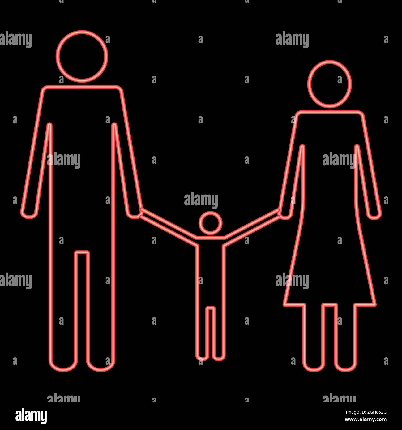 Neon family red color vector illustration flat style light image Stock ...