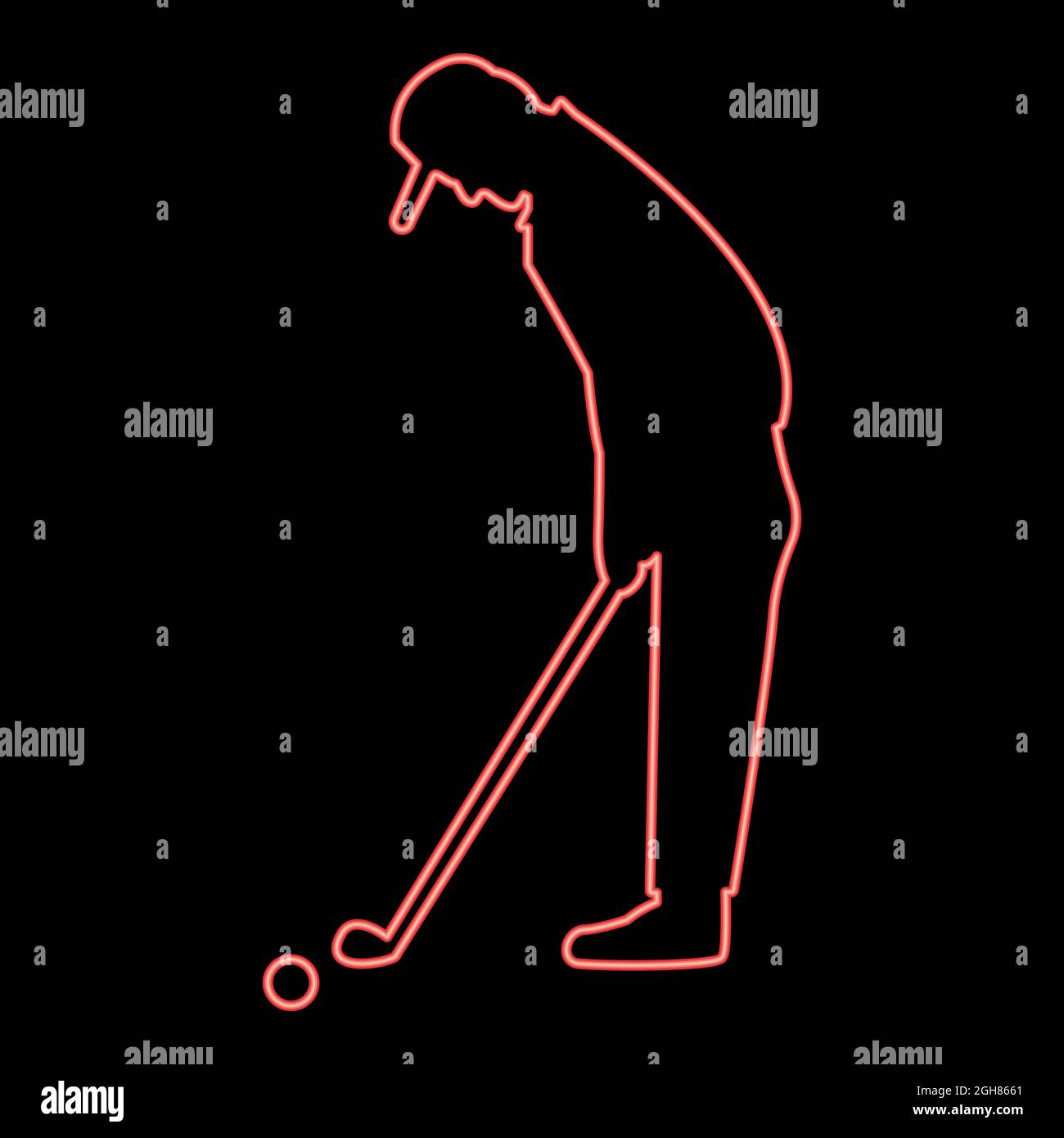 Neon golfer red color vector illustration flat style light image Stock ...