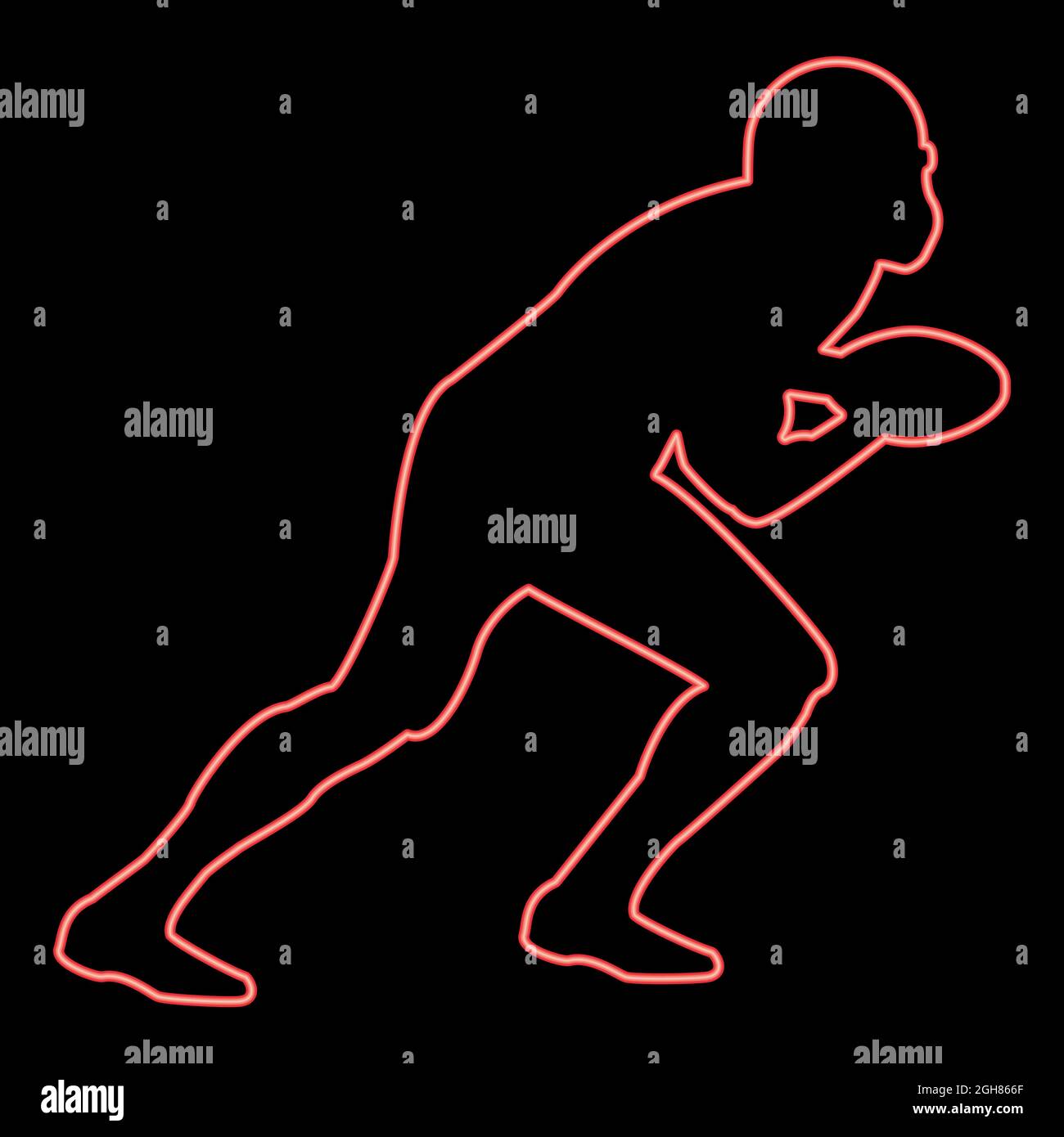 Neon american football player red color vector illustration flat style ...