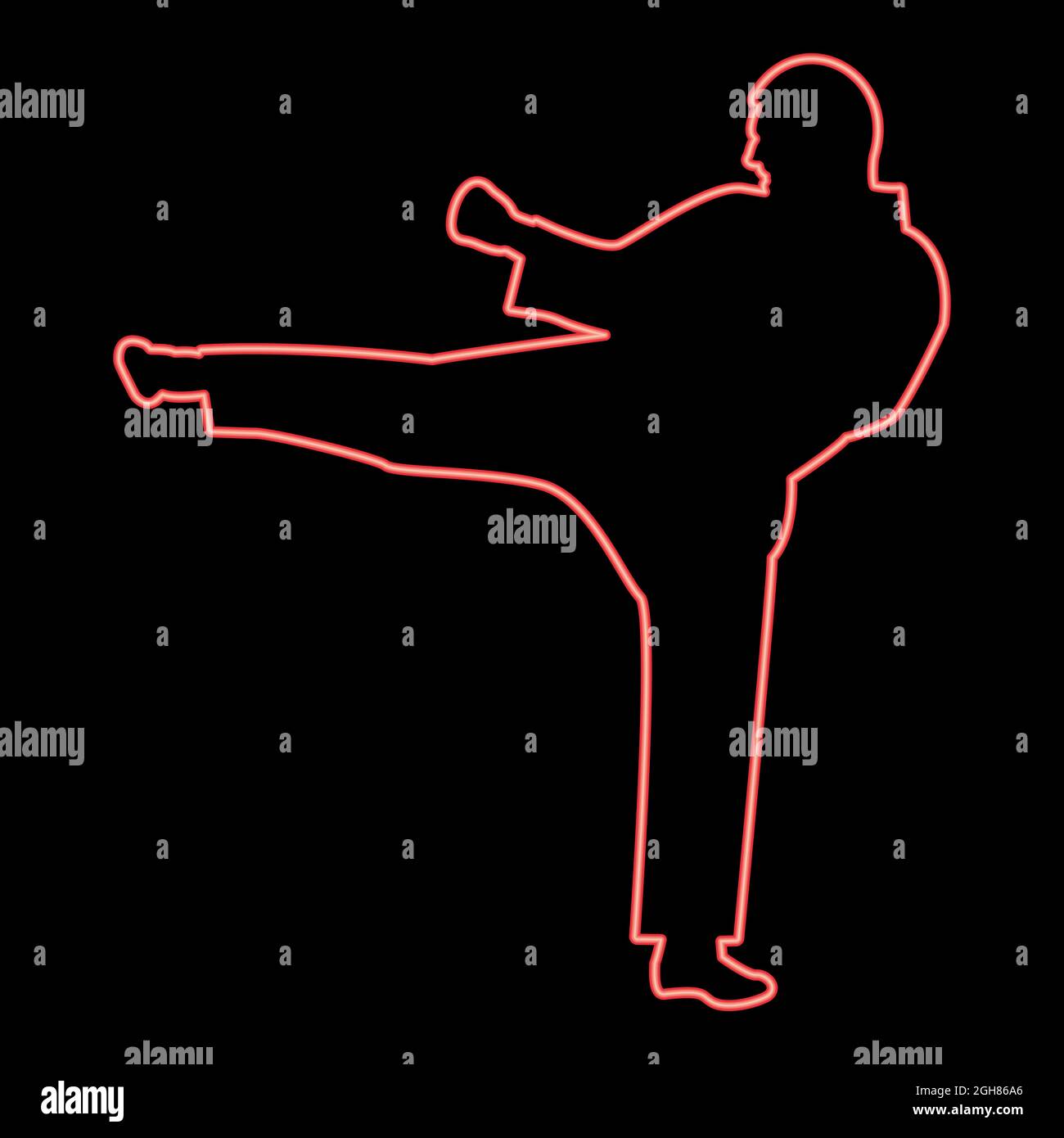 Neon karate man red color vector illustration flat style light image ...