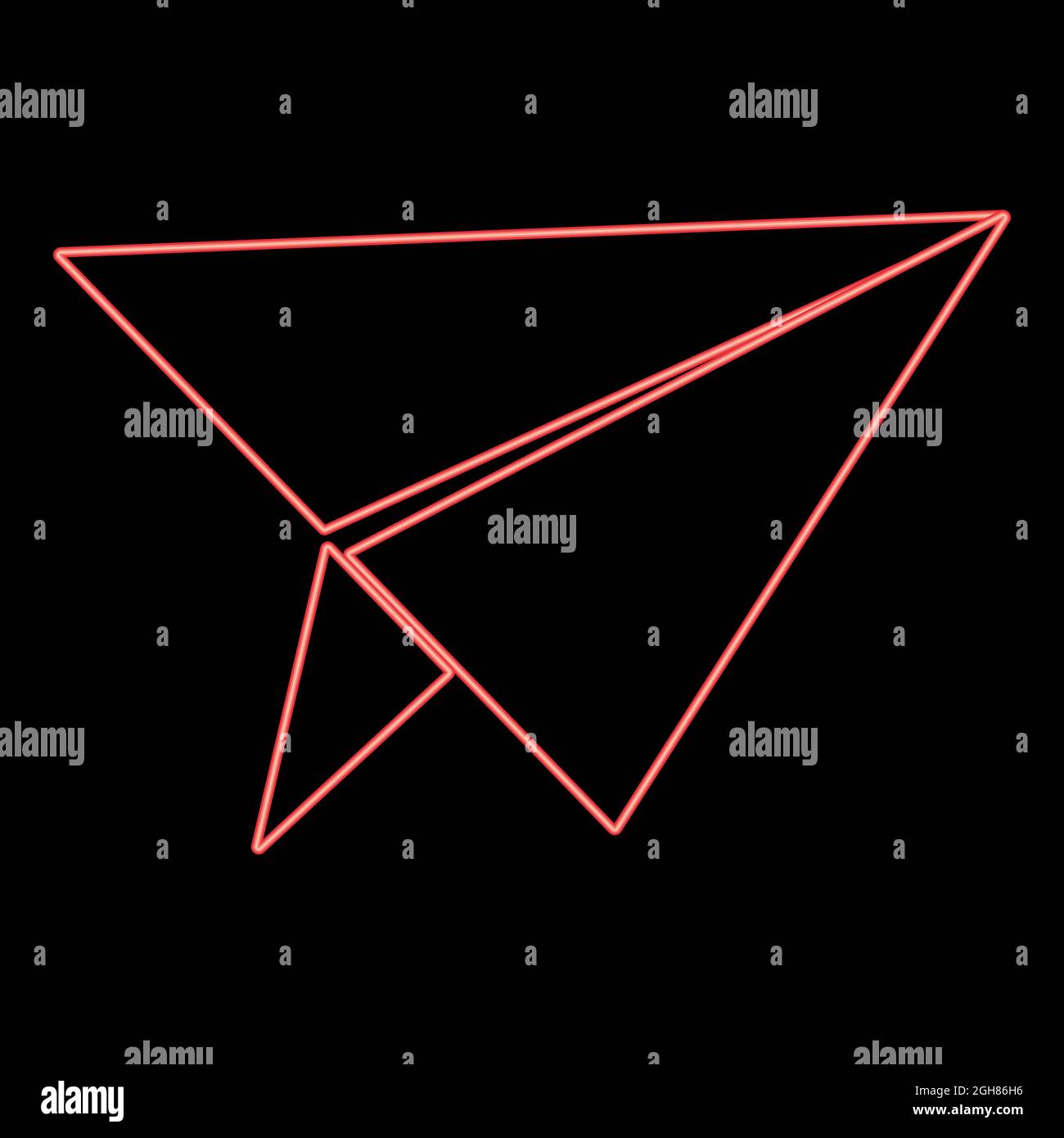 Neon paper airplane red color vector illustration flat style light ...