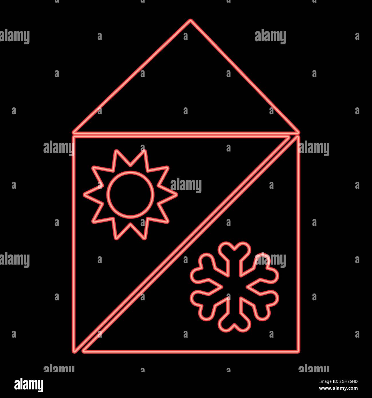 Neon home cooling and heating system red color vector illustration flat ...