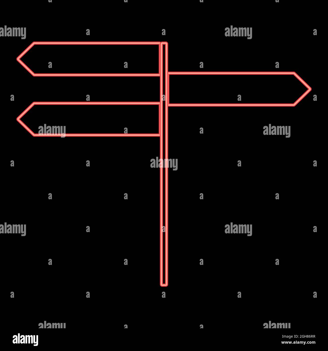 Neon direction sign red color vector illustration flat style light ...