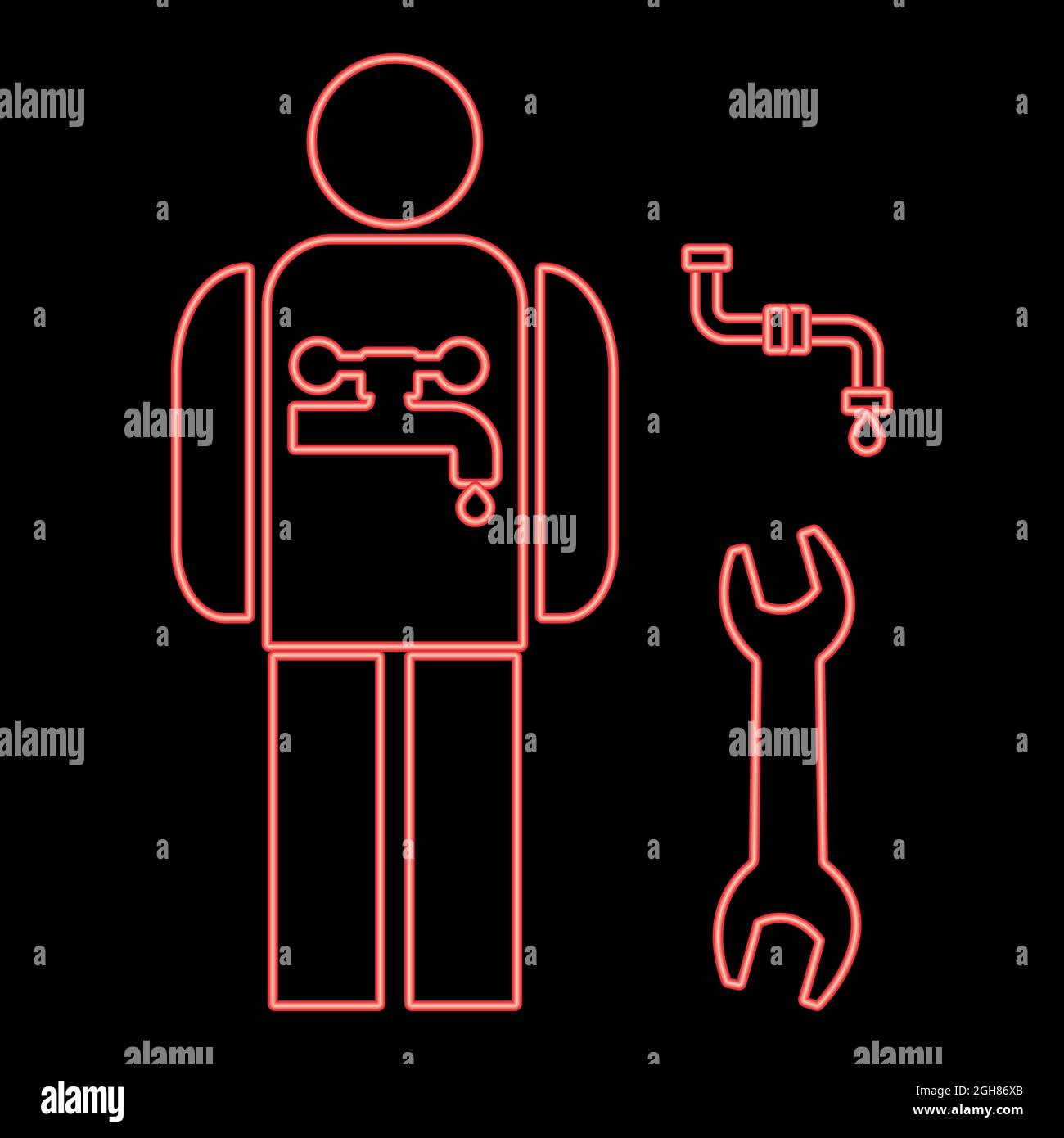 Neon plumber red color vector illustration flat style light image Stock ...