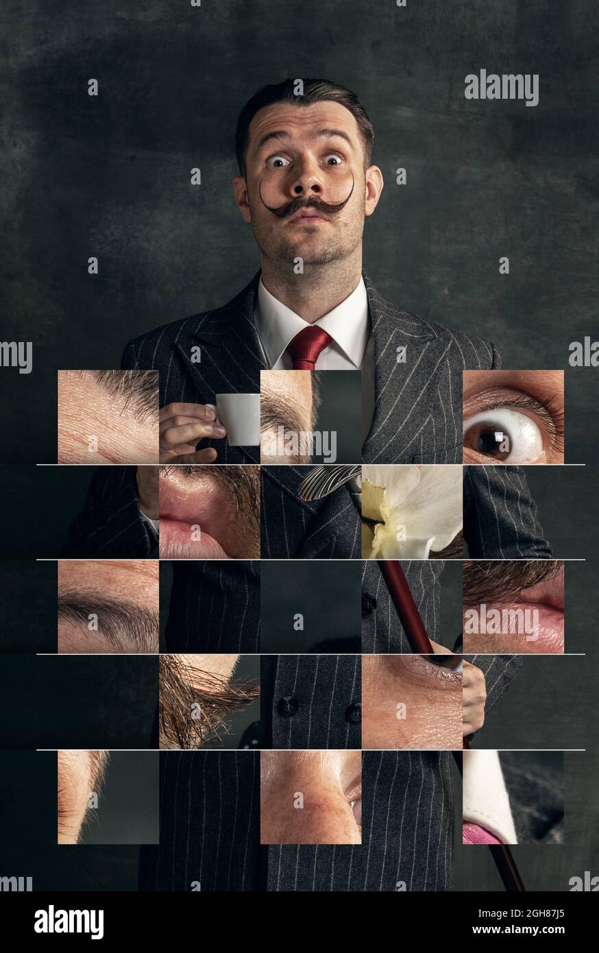 Close-up portrait of young man in the image of greatest painter, artist ...