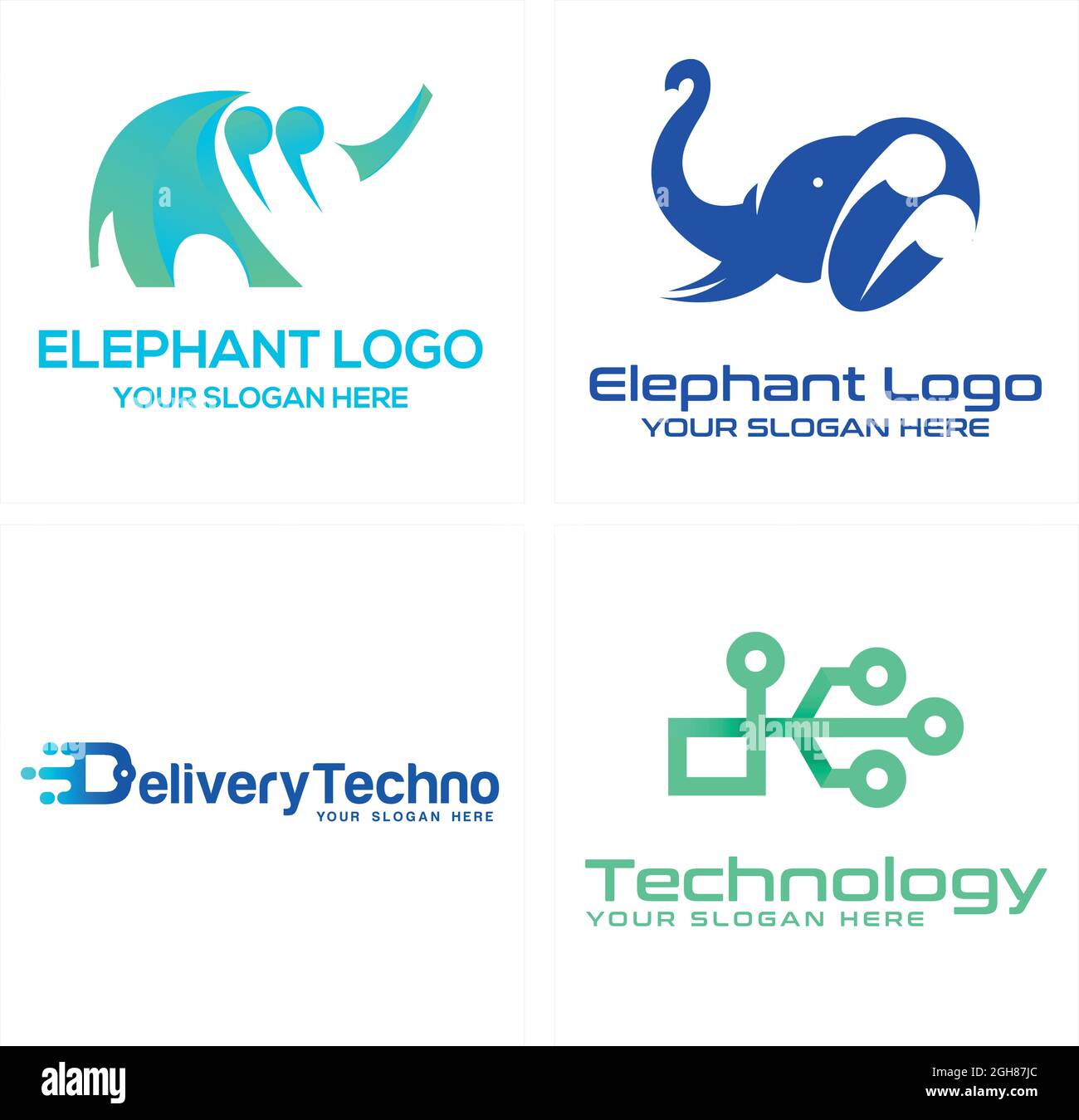 Technology software elephant and tech circuit network logo design Stock ...