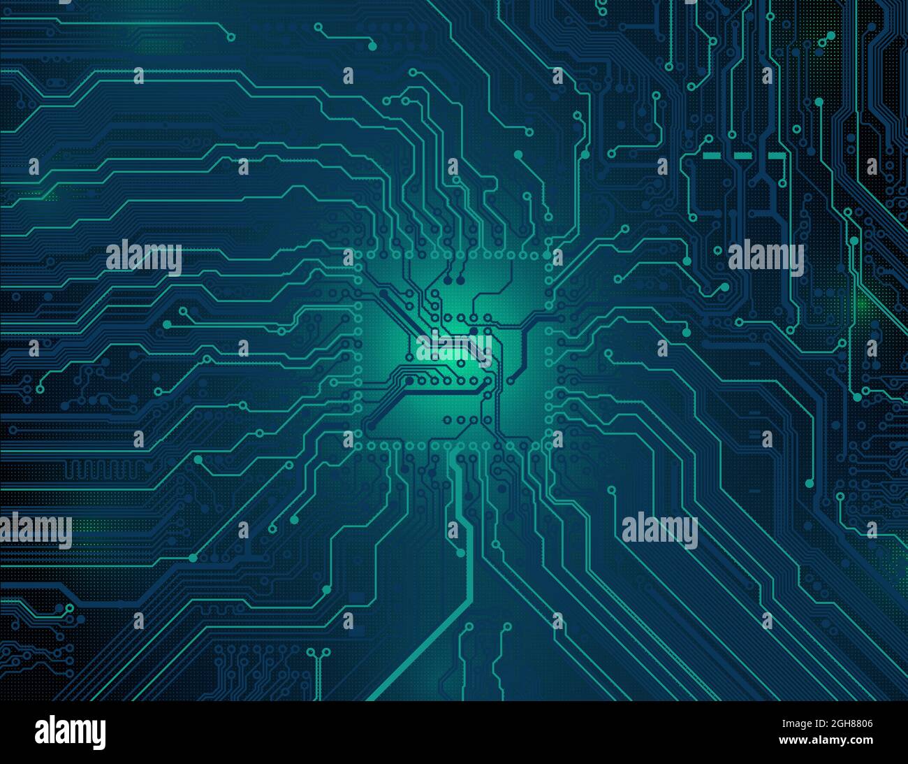 Printed circuit board, motherboard. Abstract technological background, microchip. Artificial ...