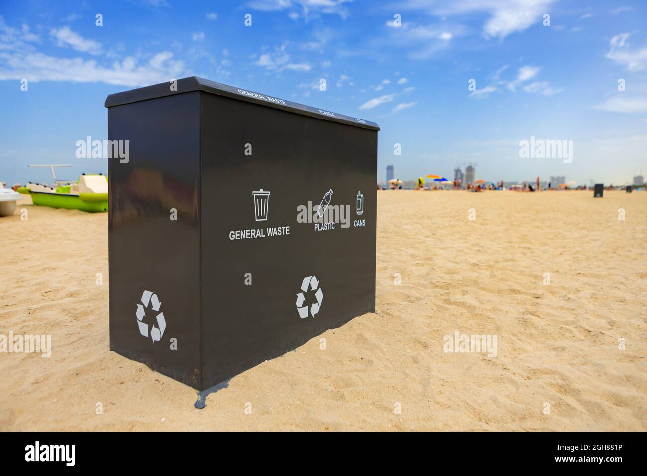An outdoor public garbage bin on a beach in Dubai Stock Photo - Alamy