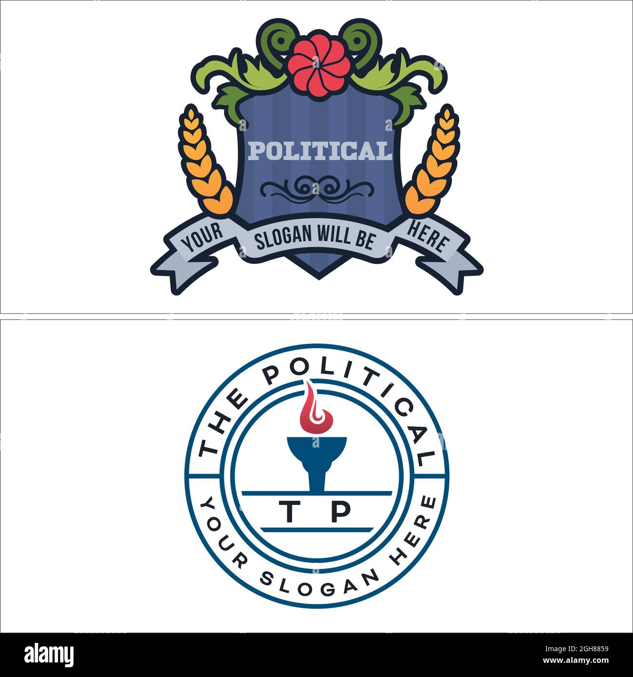 Business association political torch fire and floral logo design Stock ...