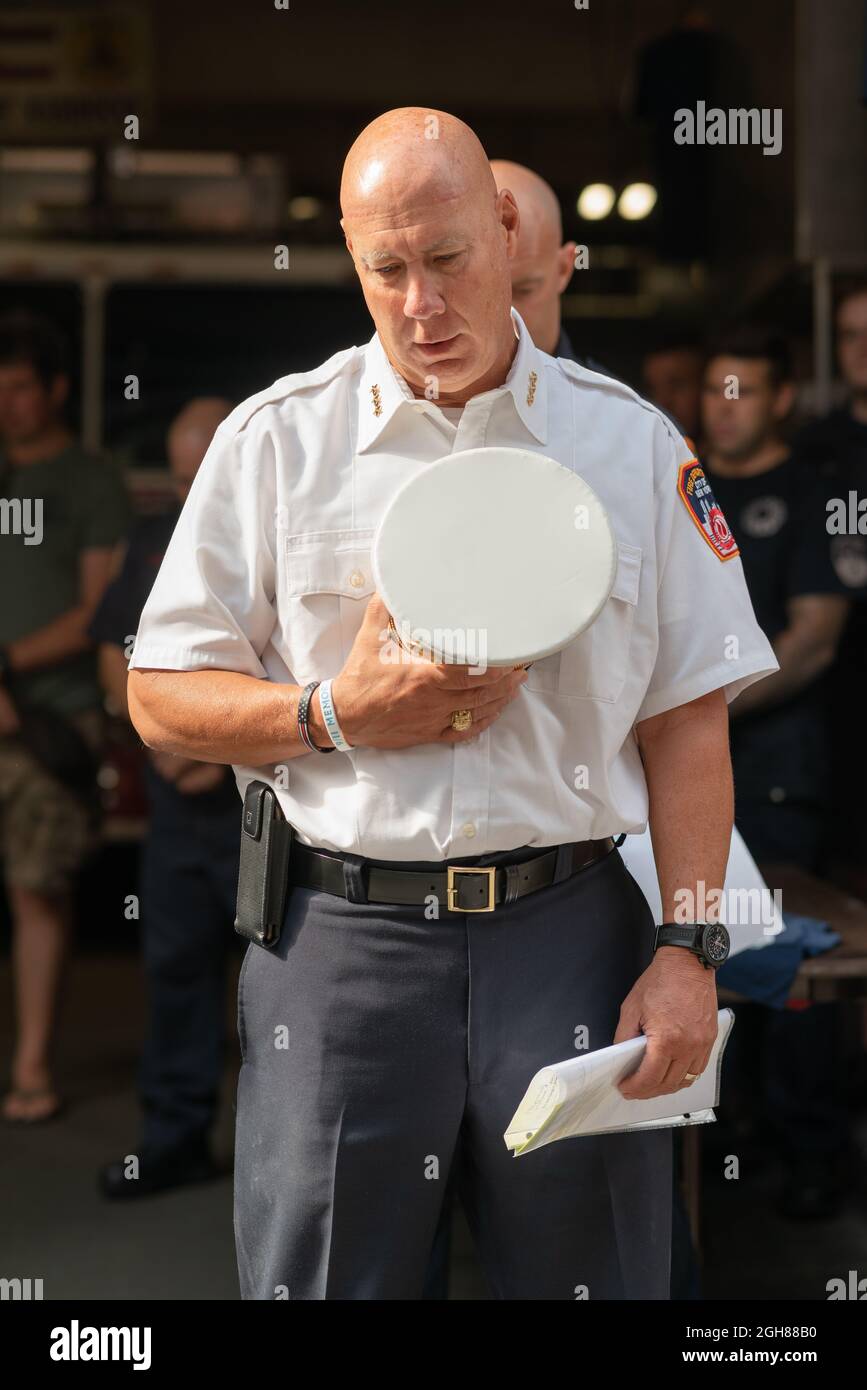 New York City, USA. 05th Sep, 2021. Members of the NYC Fire Department ...