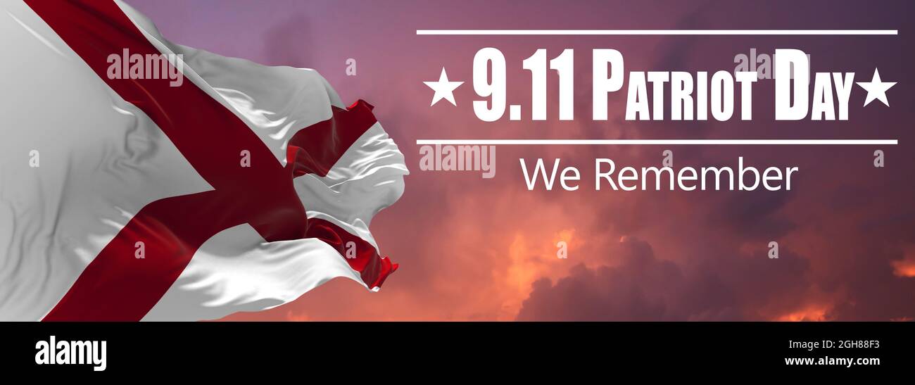 Waving Alabama September 11 Memorial Flag. Patriot Day. National Day of ...