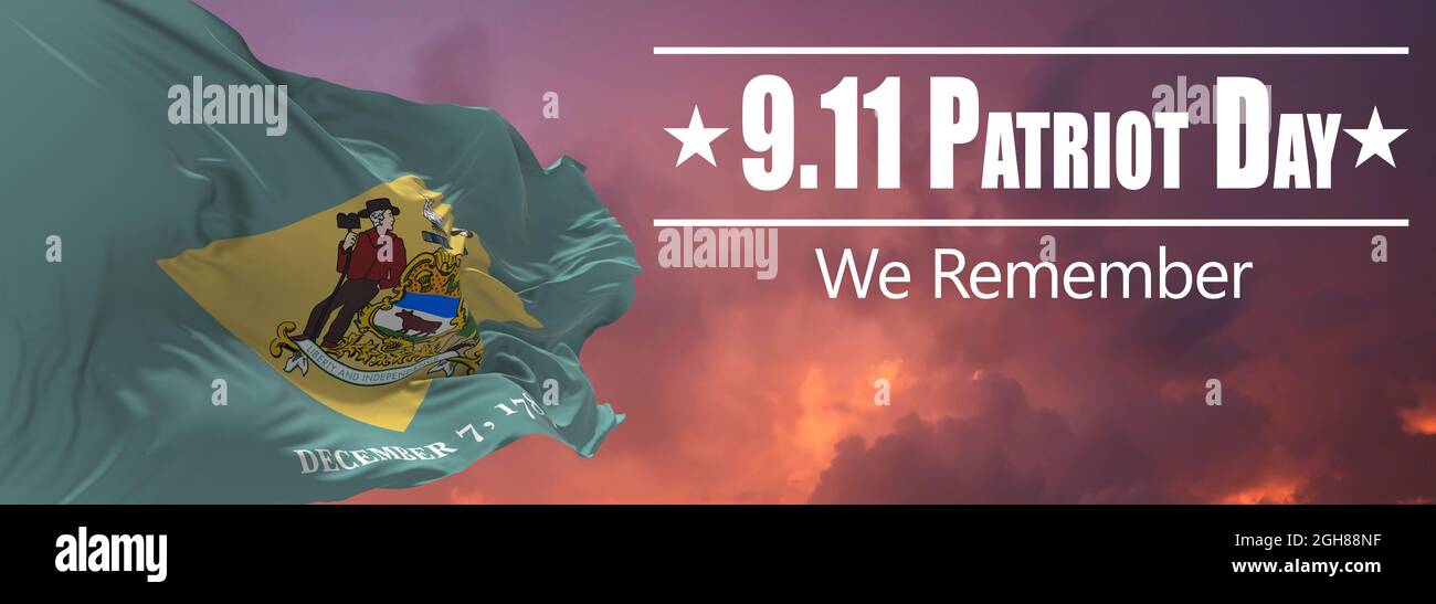 Waving Delaware September 11 Memorial Flag. Patriot Day. National Day ...