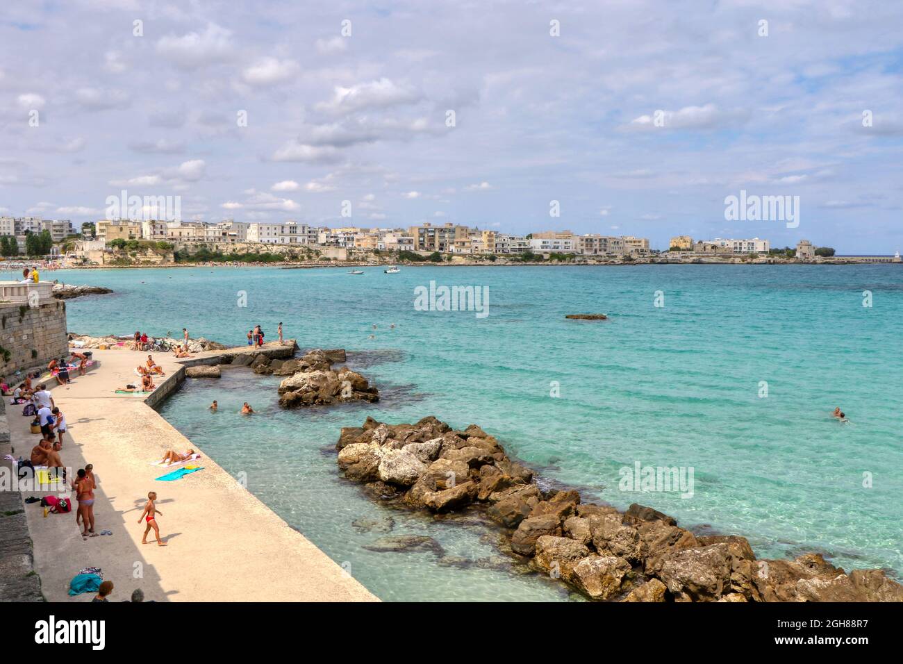 Beach in September on the waterfront of Otranto, Salento, Puglia, Italy ...