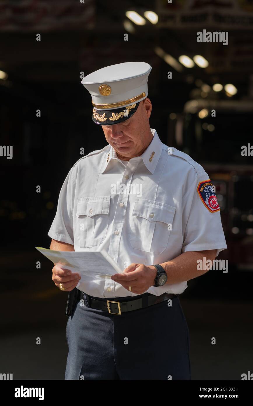 New York City, USA. 05th Sep, 2021. Members of the NYC Fire Department ...