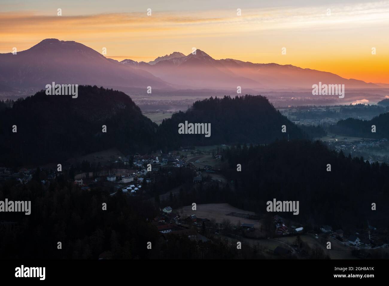 View of Bled surroundings from Mala Osojnica, Slovenia. The village ...