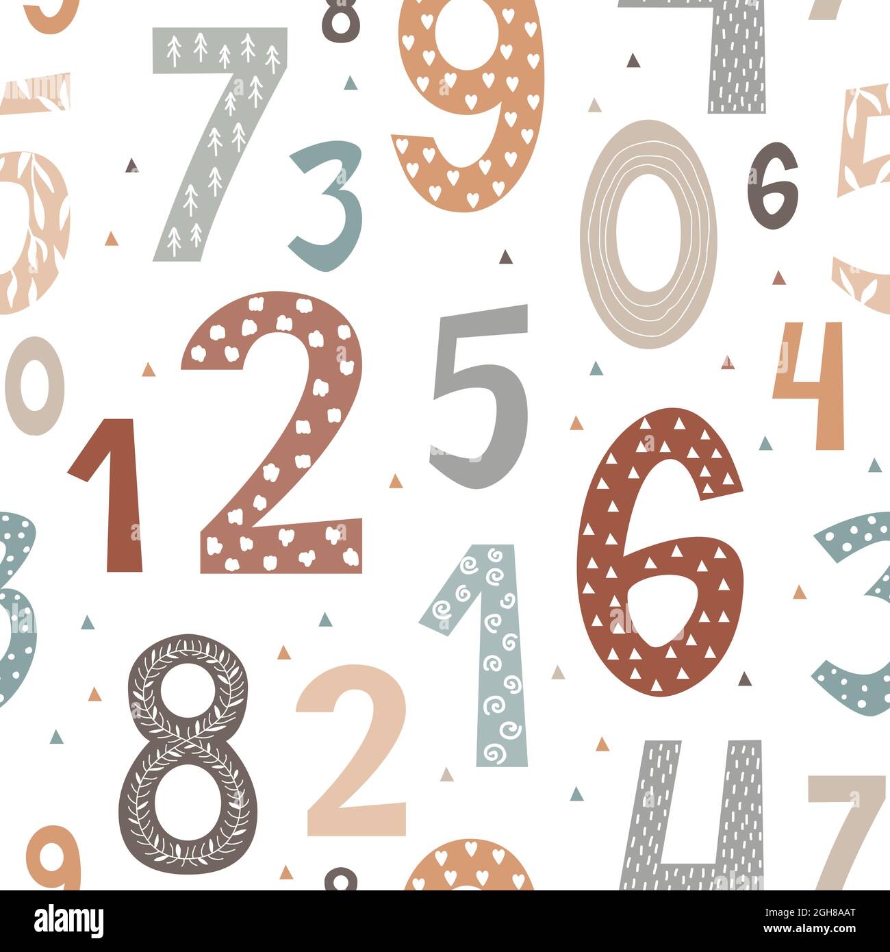 Seamless pattern with doodle hand drawn number in Scandinavian Style ...