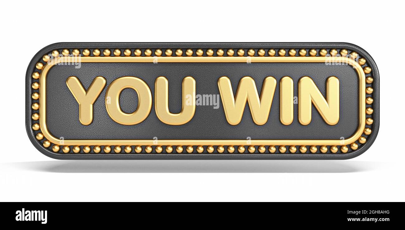 Golden and black rectangle YOU WIN banner 3D rendering illustration ...