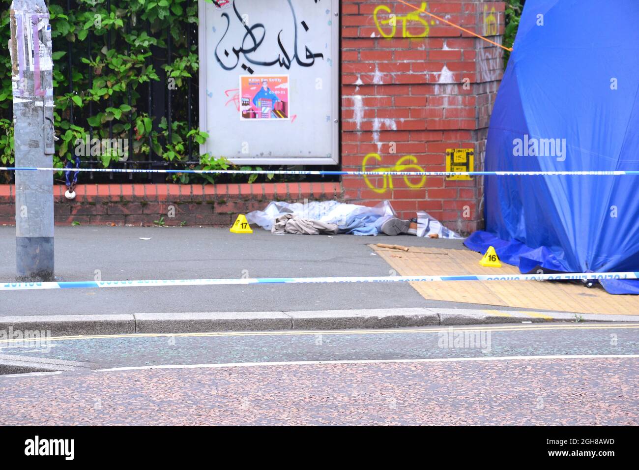Manchester,UK, 6th September, 2021. Police cordoned off the junction of ...