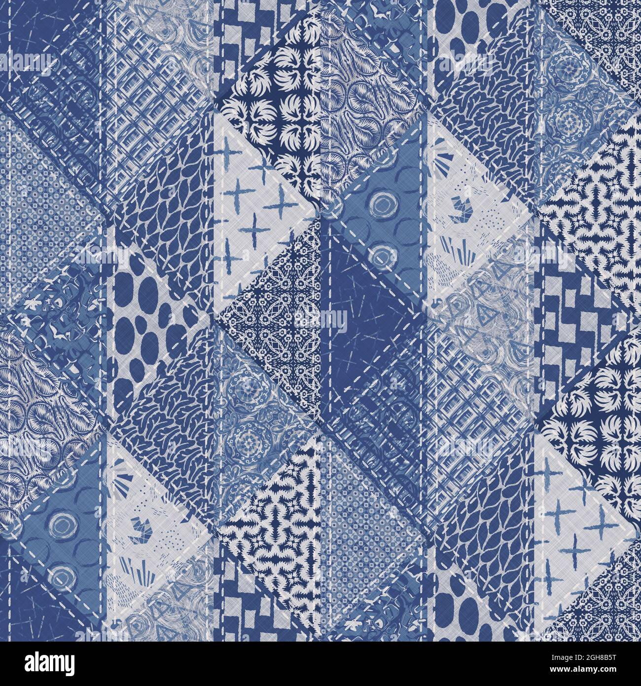 Denim western blue patchwork triangle woven texture. Indigo vintage ...
