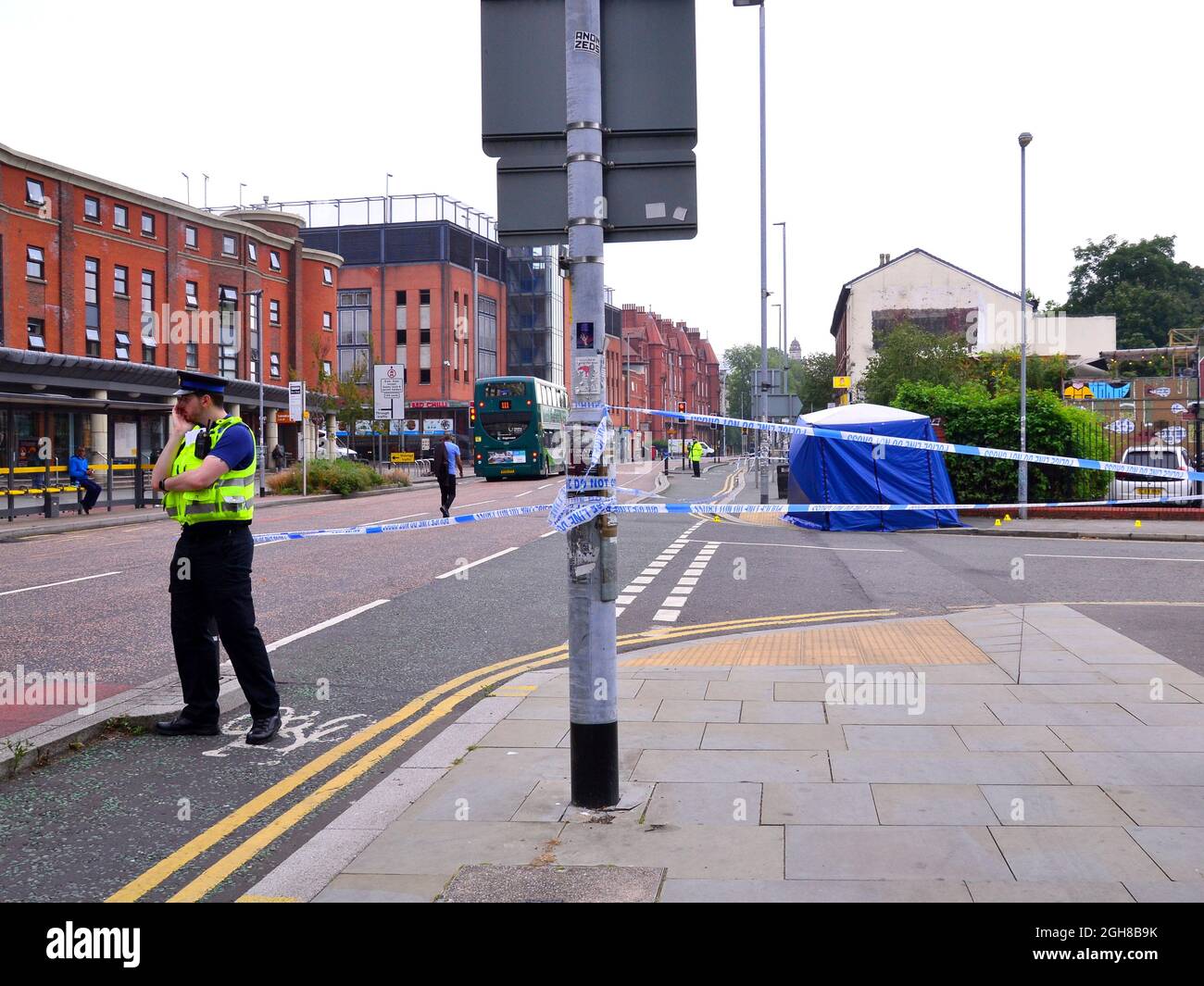 Manchester,UK, 6th September, 2021. Police cordoned off the junction of ...