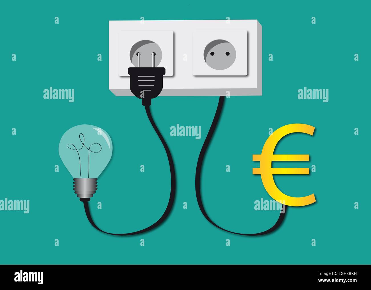 Illustration of wires connecting electricity plugs to Euro symbol Stock ...