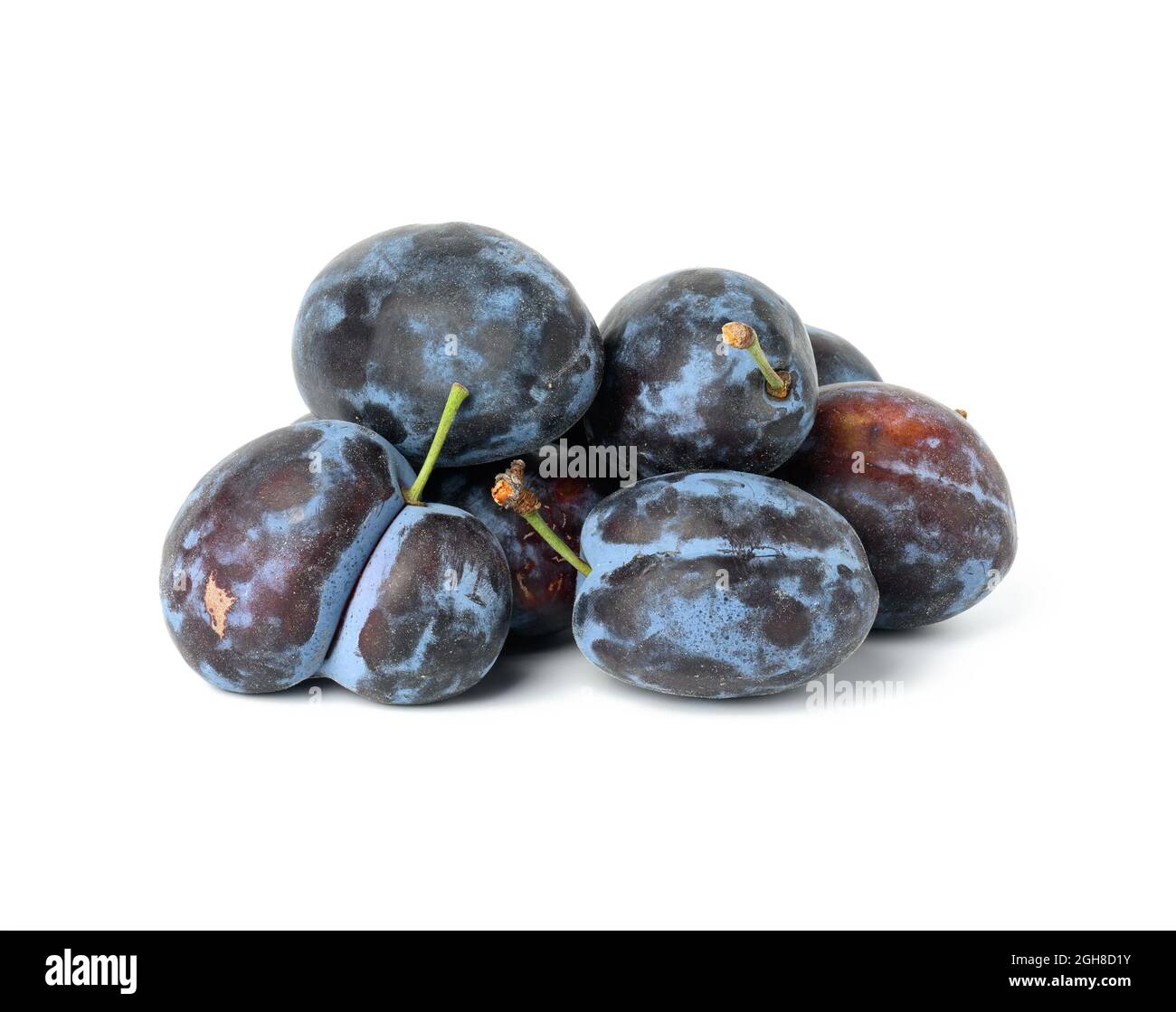 bunch of ripe blue plums isolated on white background Stock Photo - Alamy