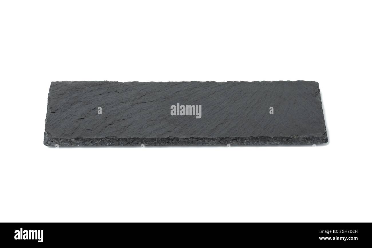 rectangular black slate stone board isolated on white background ...