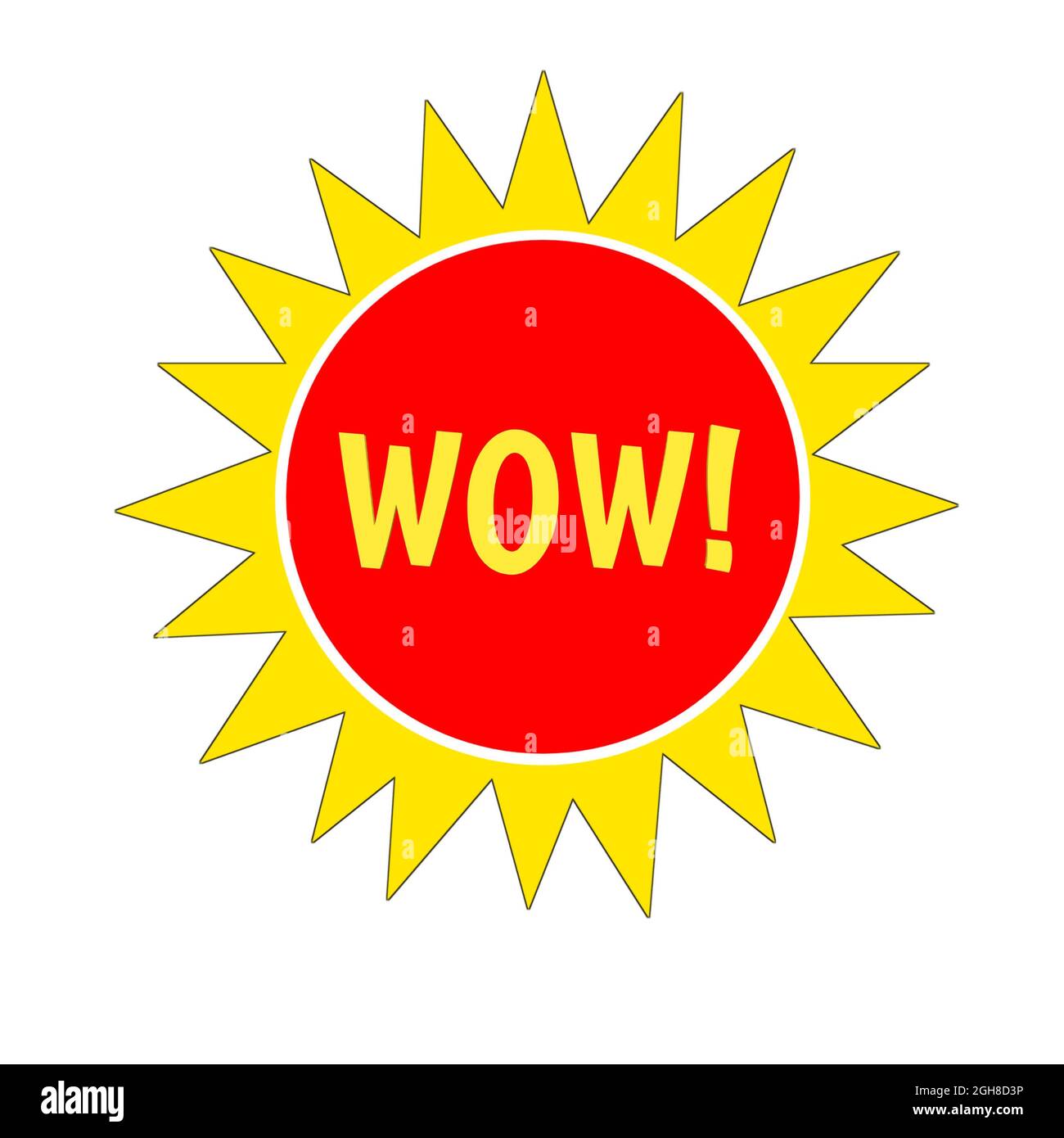 WOW message 3d speech yellow star label. Sticker or icon graphic in red ...
