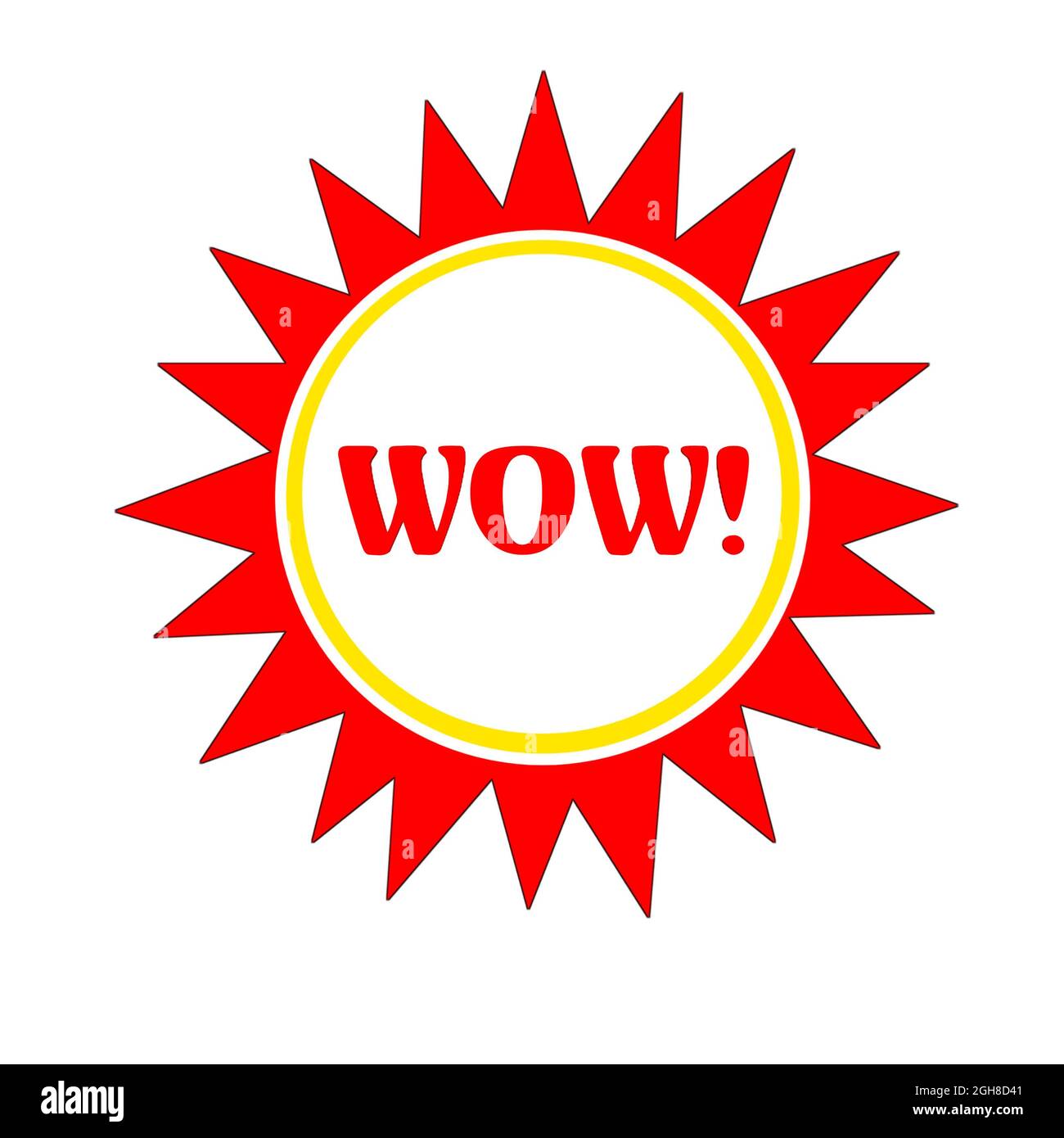 WOW message 3d speech red star label. Sticker or icon graphic in white ...