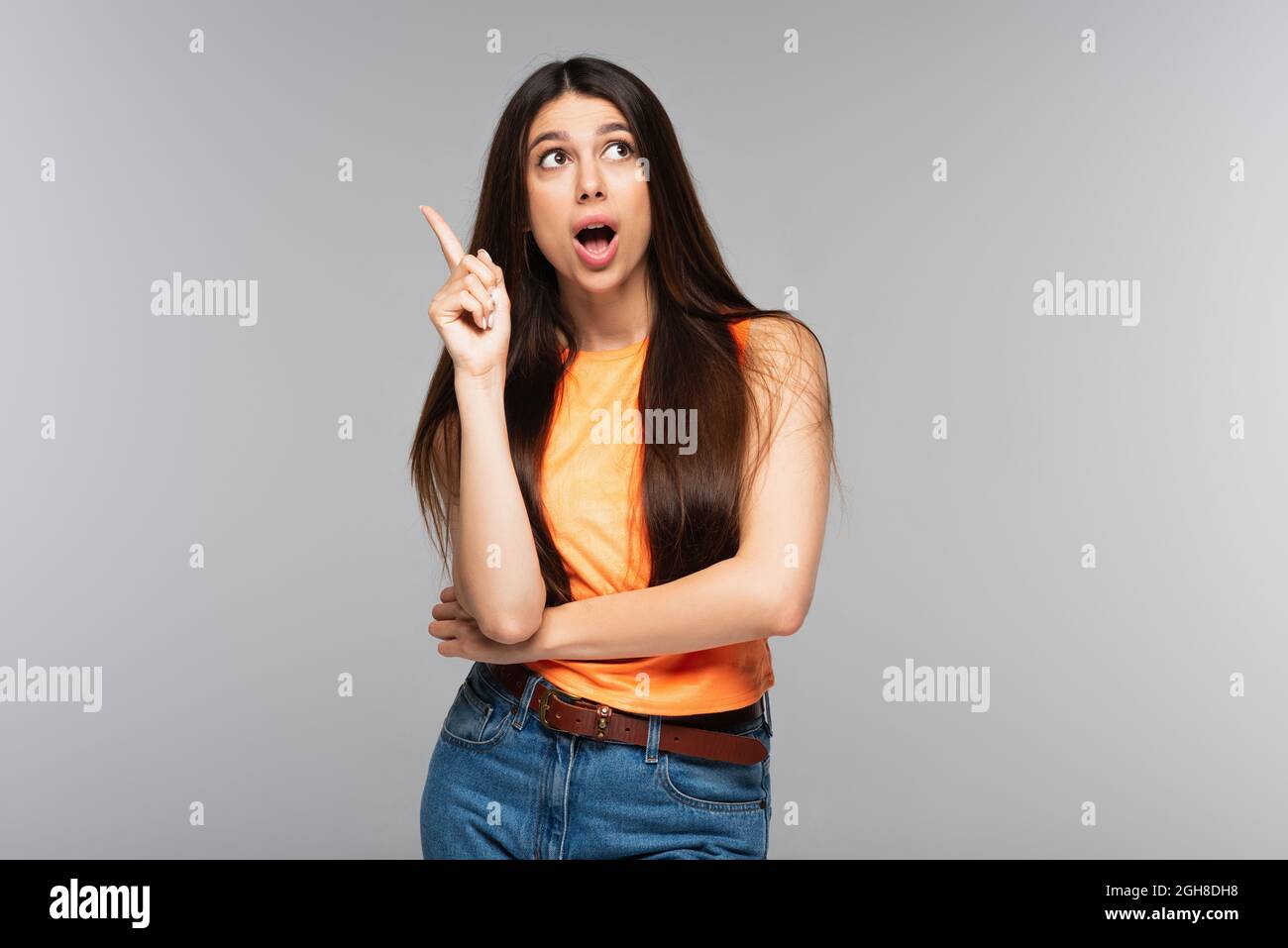 Young surprised woman having idea hi-res stock photography and images ...