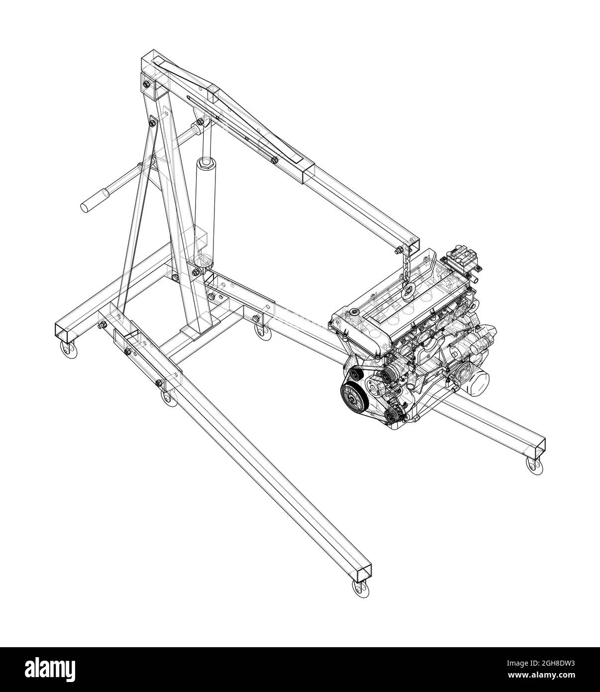 Engine hoist with engine. Vector Stock Vector Image & Art - Alamy